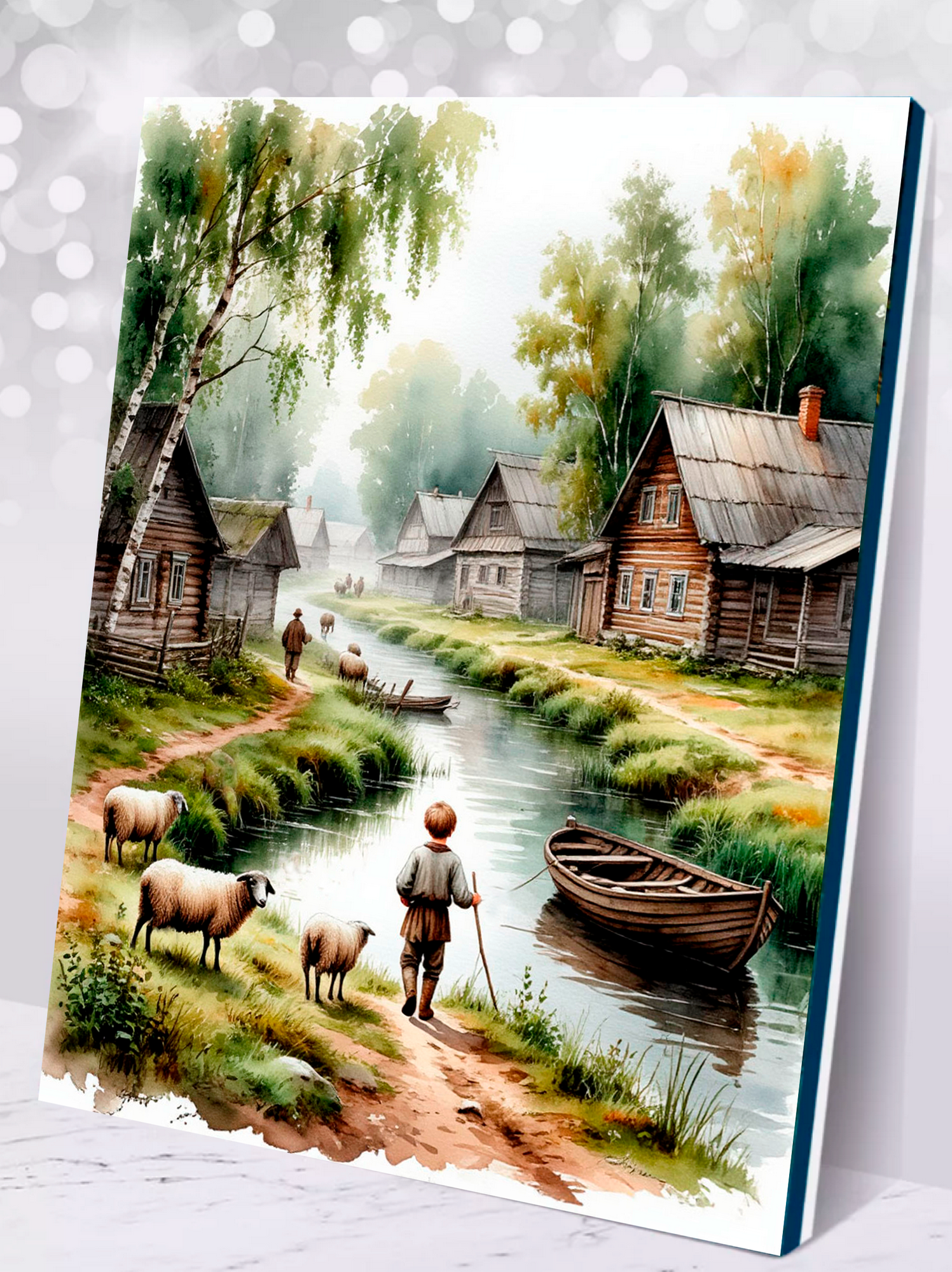 Картина на стену для интерьера Деревенский пейзаж 40х50 см, холст на подрамнике, InterHobby