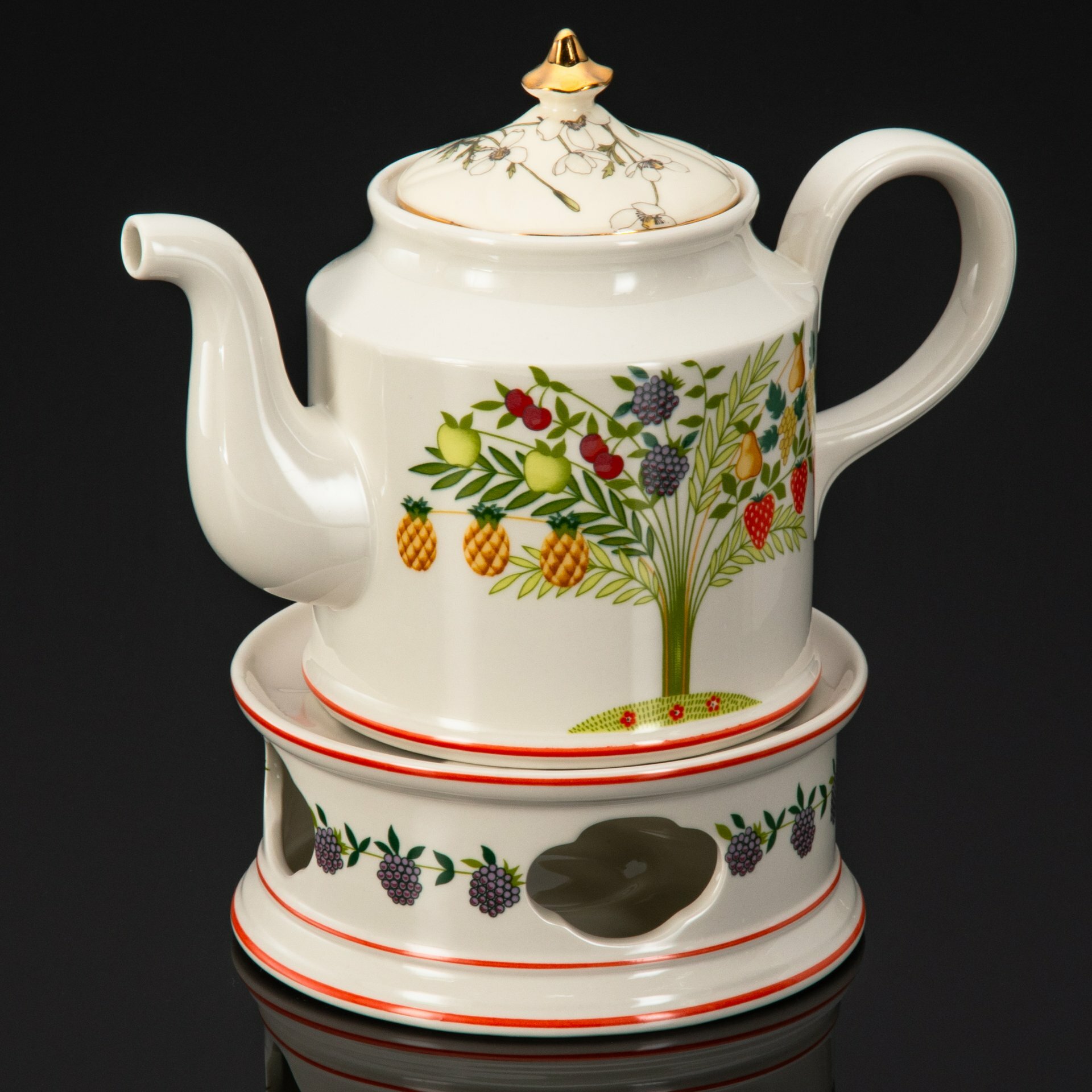 Чайник заварочный с подставкой для подогрева, серия Bon Appetit, фарфор, деколь
