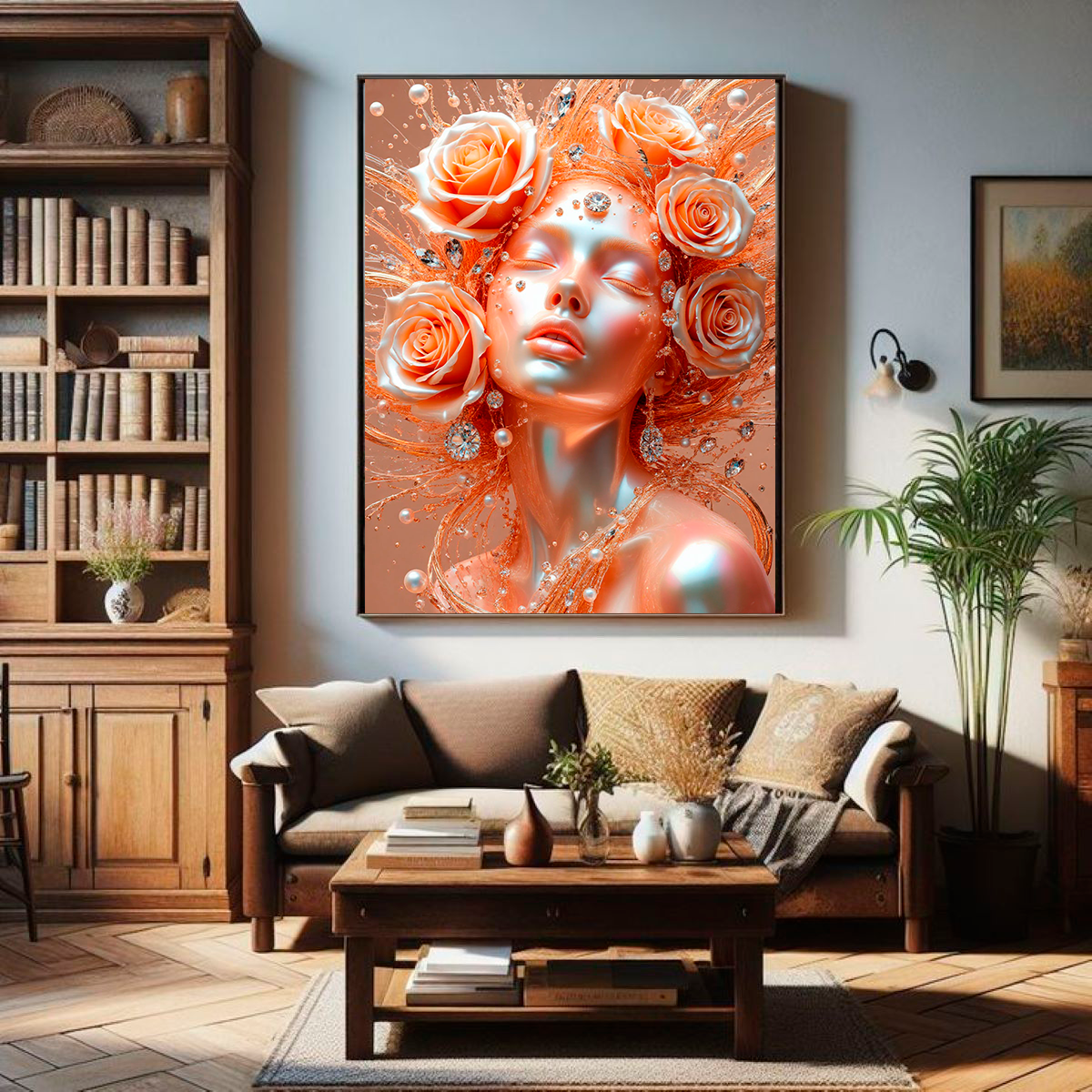 Картина на стену для интерьера Девушка роза 40х50 см, холст на подрамнике, InterHobby