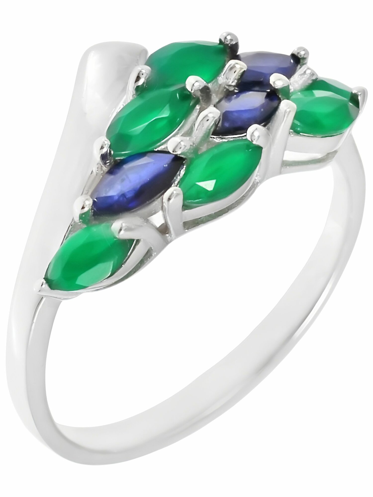 Кольцо тонкое, серебро, 925 проба, родирование, сапфир