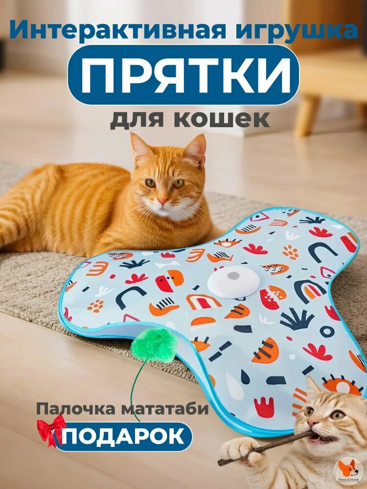 Интерактивная игрушка "Прятки" для кошек, пластик, USB Type-C, голубая