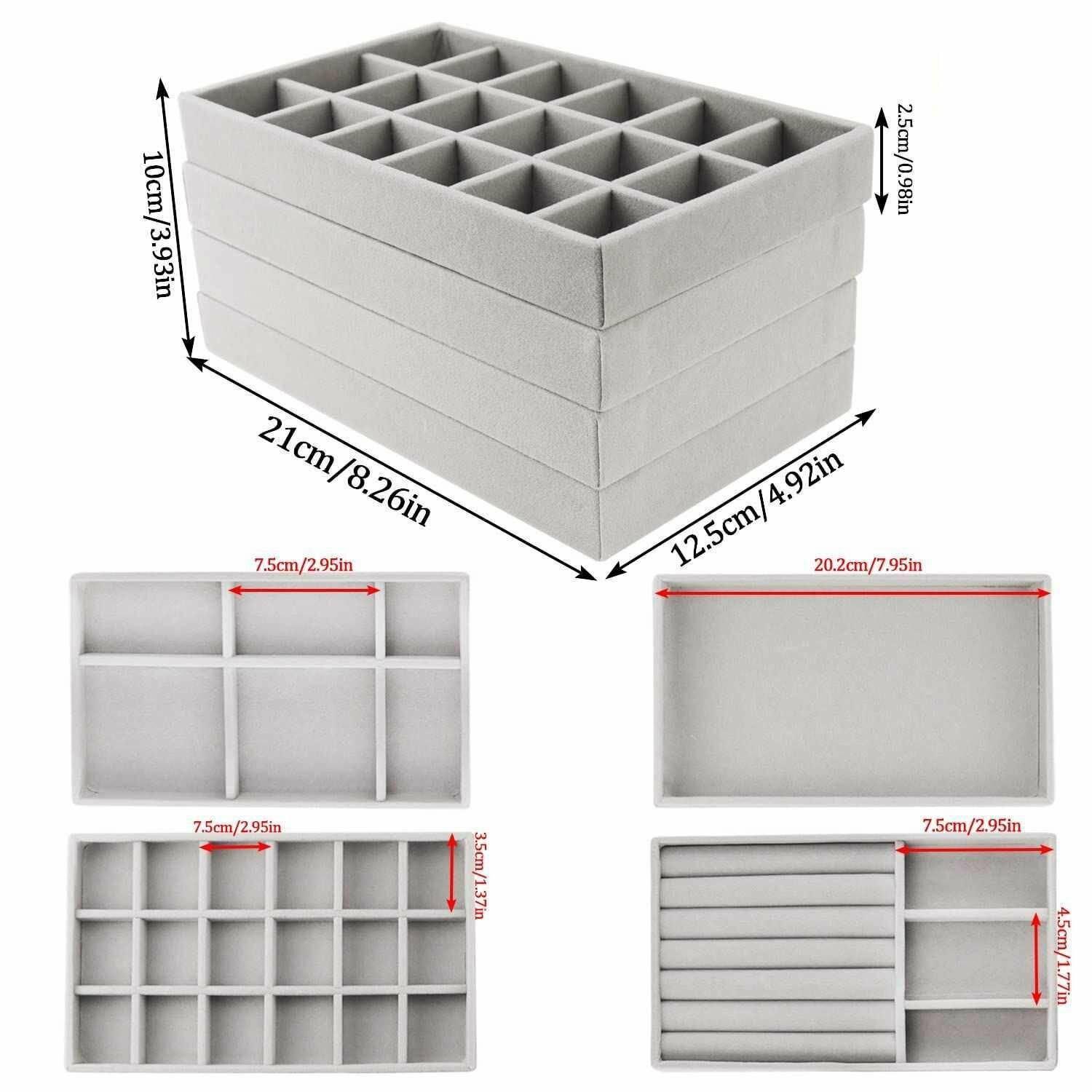 Штабелируемые лотки для хранения ювелирных изделий 4 шт с регулируемыми отсеками органайзер для колец сережек браслетов