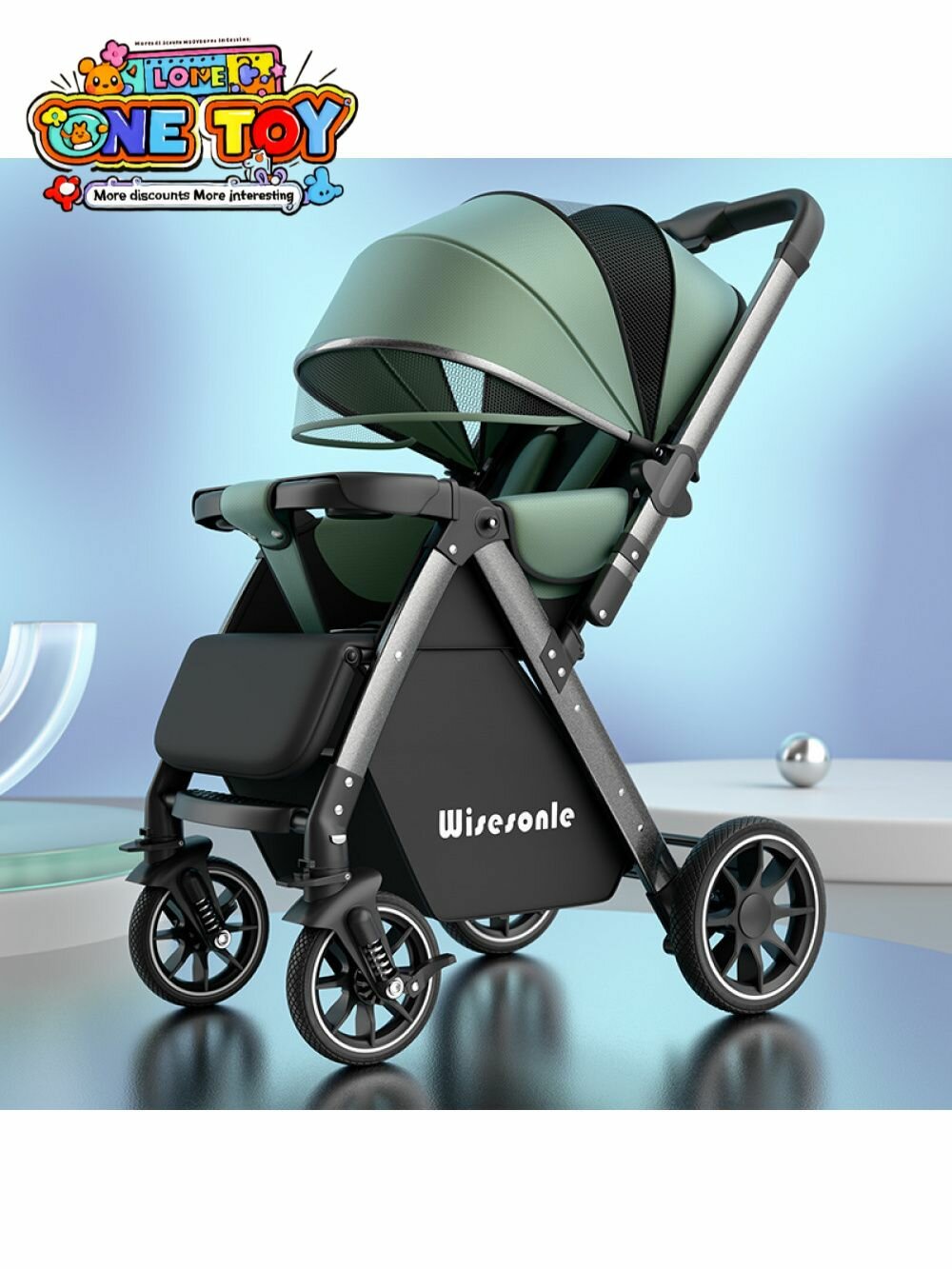 Коляска Wisesonle Зи'эрле, цвет матча зеленый, для 0-3 лет, 7.9 кг