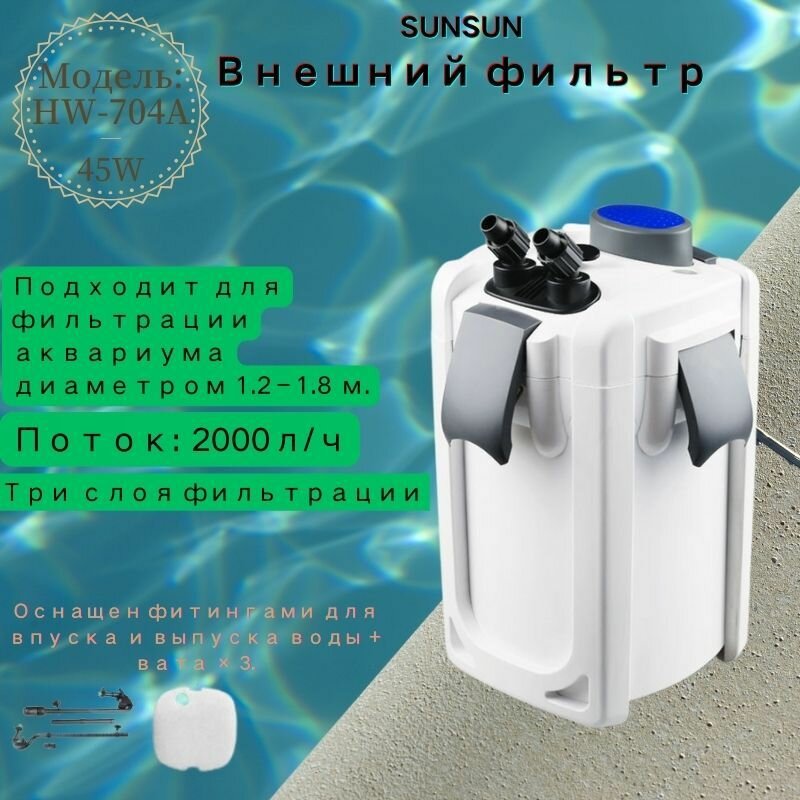Фильтр для аквариума внешний HW-702A-204В "SUNSUN", 24W-45/Поток 1000-2000 л