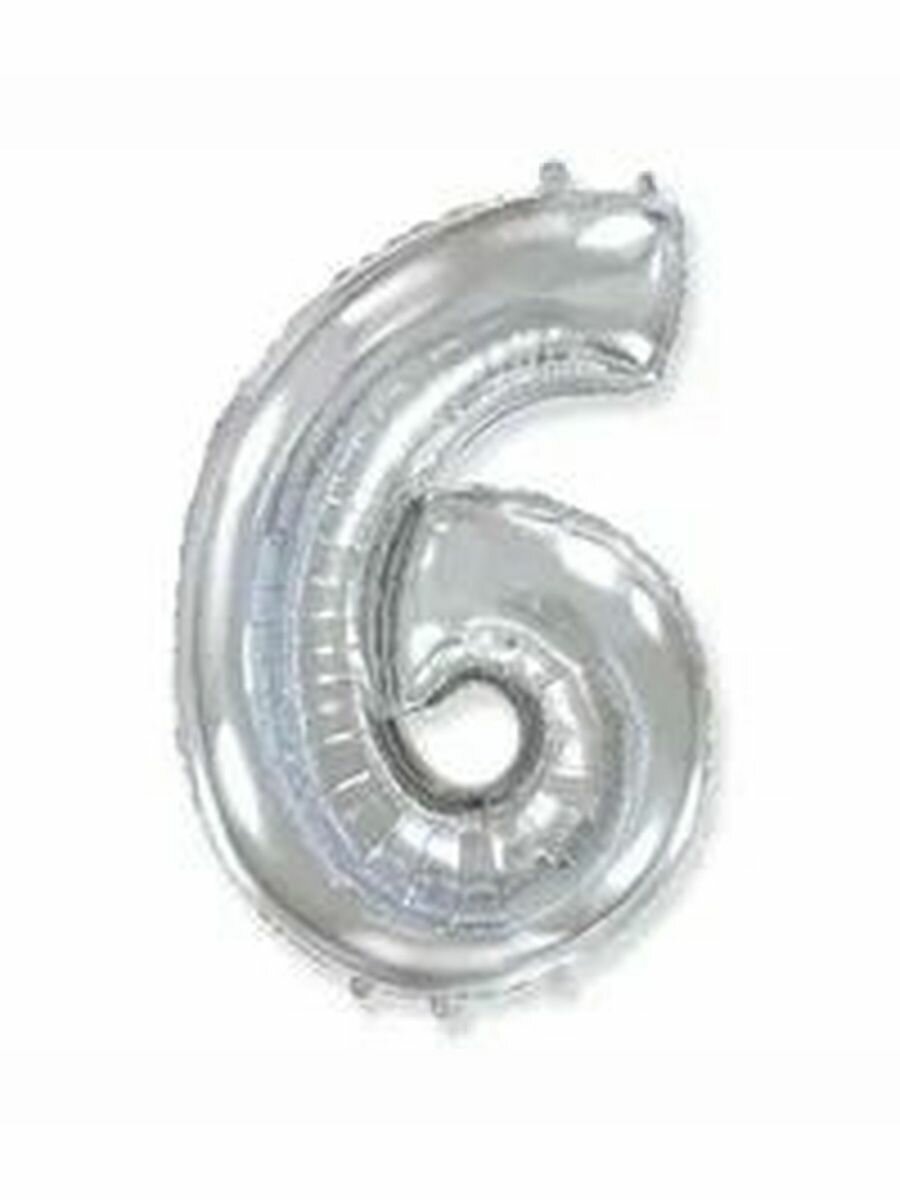 Фольгированная цифра 6, серебристый,102см