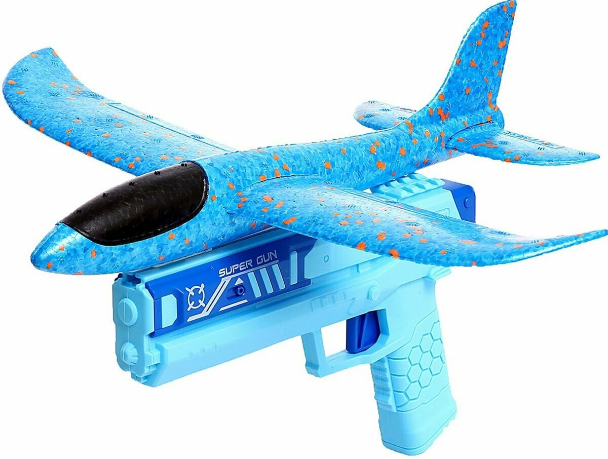Пистолет-вертушка "Аэродром", стреляет самолетом, детская летающая игрушка-ветерок для подвижных игр на улице и активного отдыха, цвета микс
