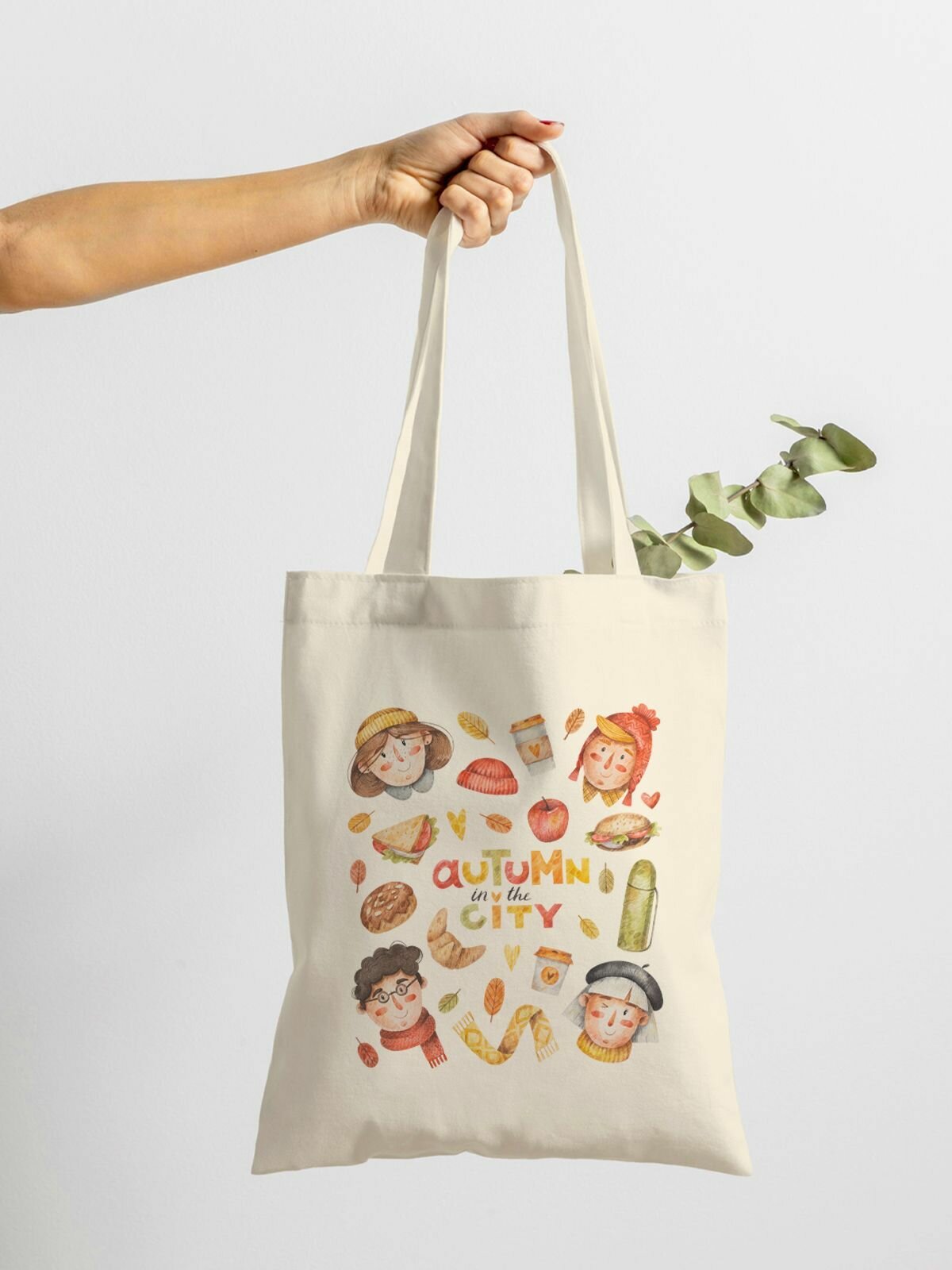 Сумка шоппер шоппер с принтом "Осень в городе", шопер авоська холщовая с рисунком в подарок