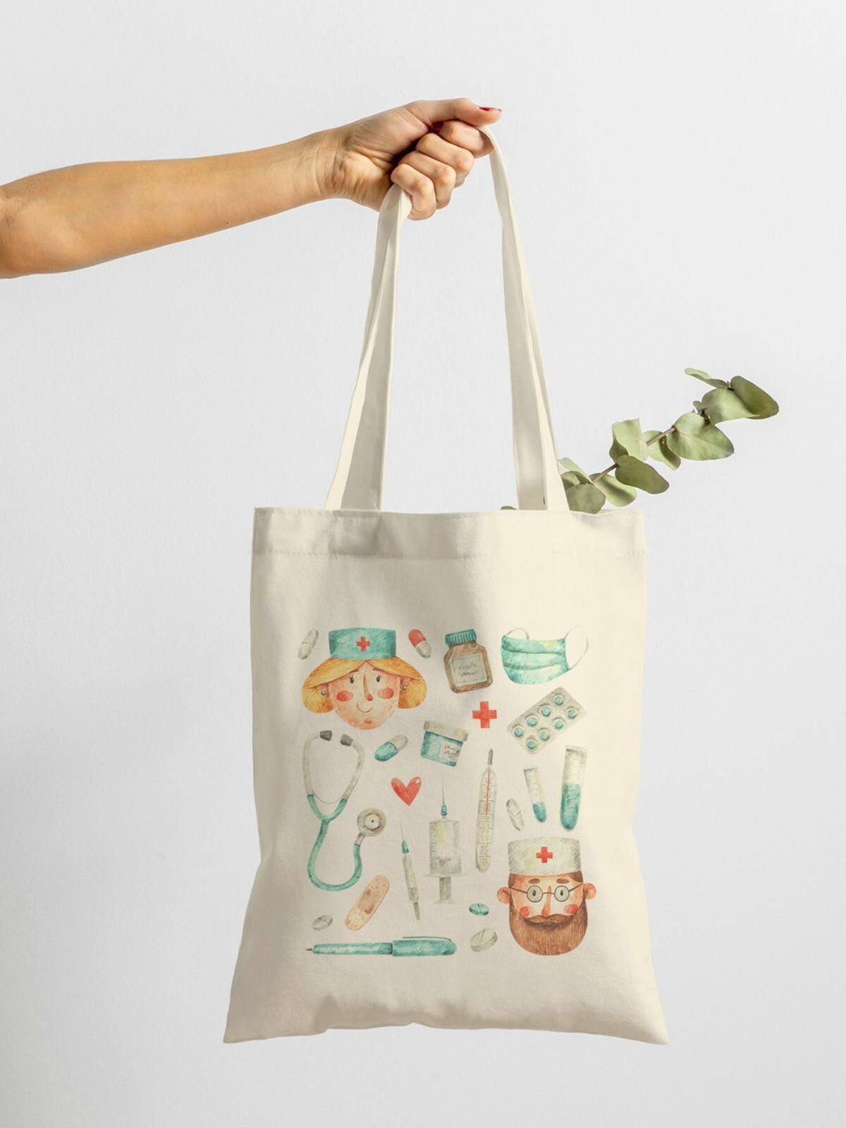 Сумка шоппер шоппер с принтом "Медики " шопер авоська холщовая с рисунком в подарок