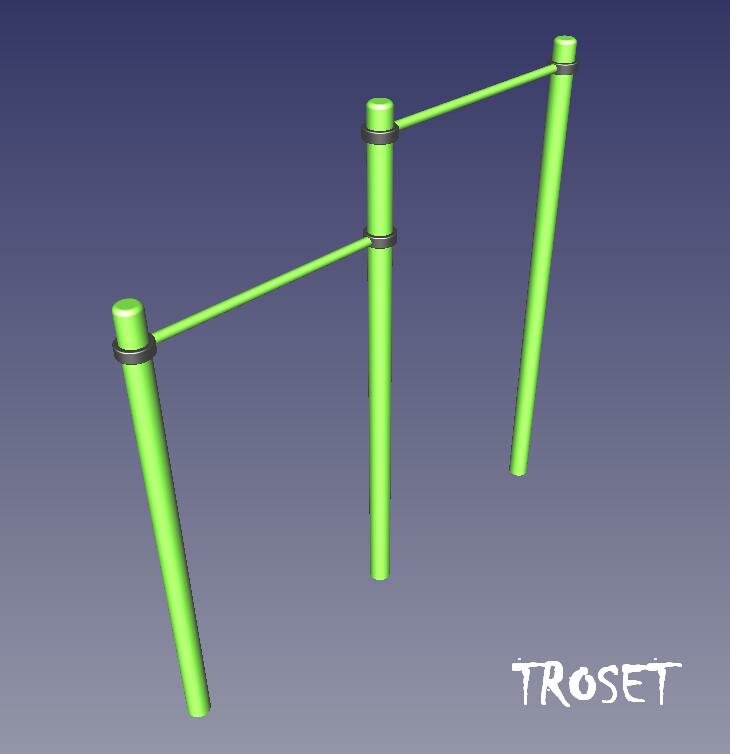 Турник двойной TROSET 02-76 уличный с регулировкой высоты на хомутах бетонируемый