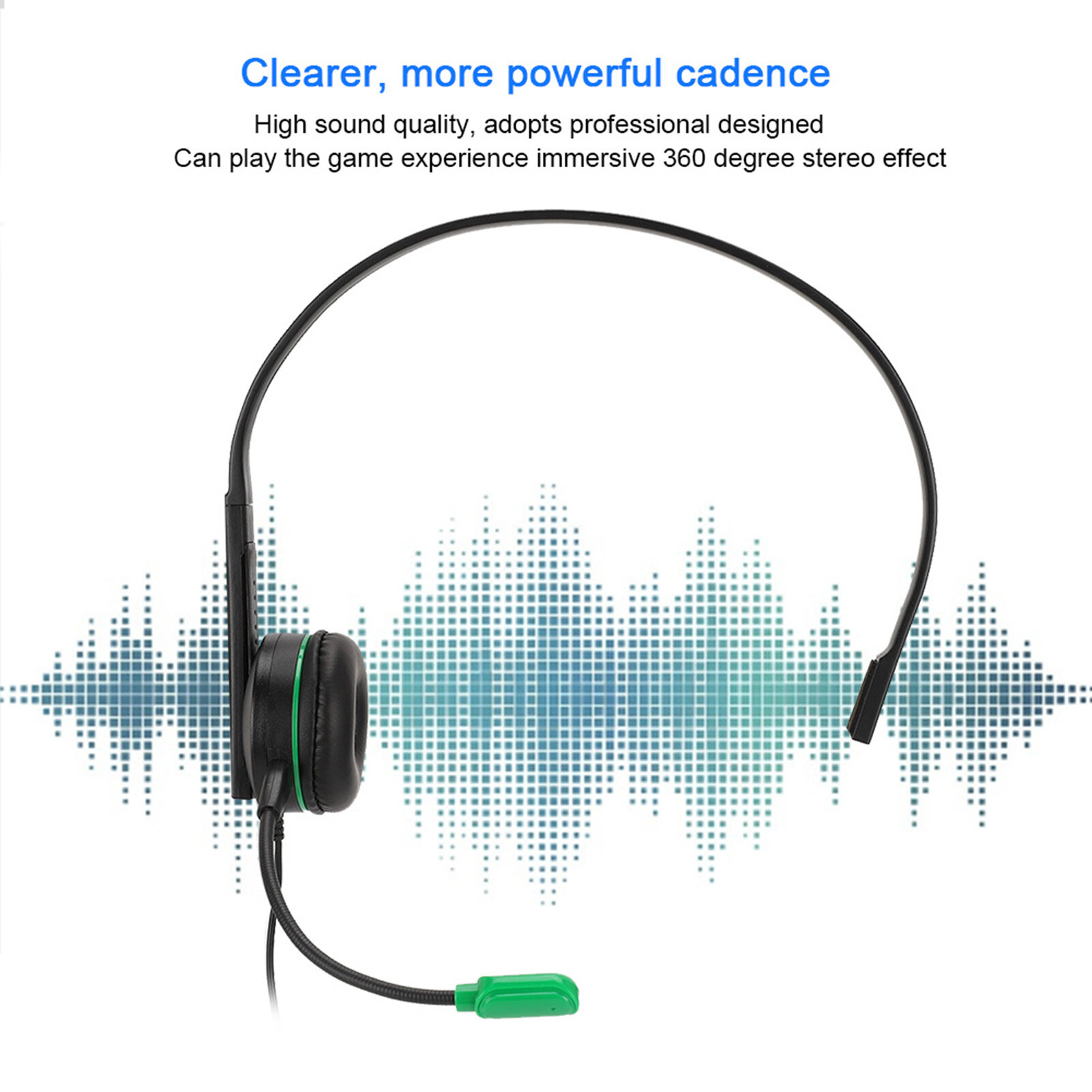 Моноканальный гарнитур наушники для игр Head-Mounted для XBOX one черно-зеленый, материал ABS, длина 1.2м, вес 92г, с микрофоном, шумоподавление, не беспроводной, 1шт в упаковке