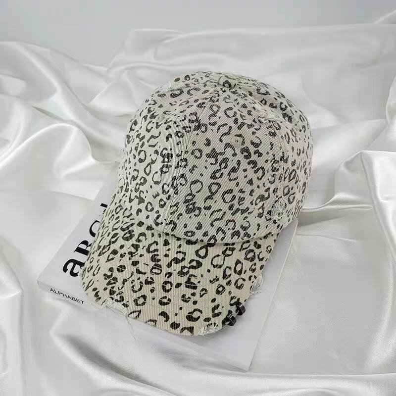 Бейсболка с длинными полями, рваная, в стиле ранней осени, стираная, старая, с леопардовым принтом, для женщин, универсальная, с изображением лица, маленькая кепка-утконос