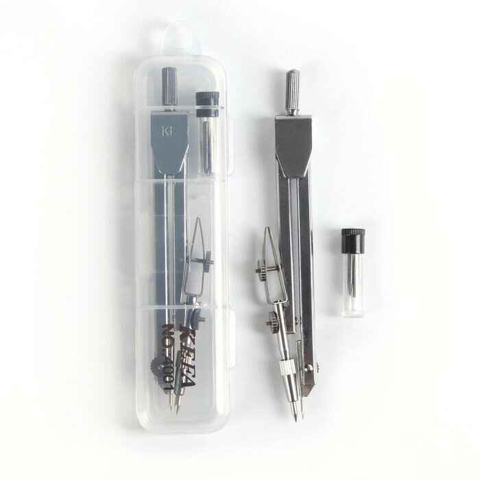 Кронциркуль металлический с рейсфедором 120 мм, в пластиковом пенале, с грифелем