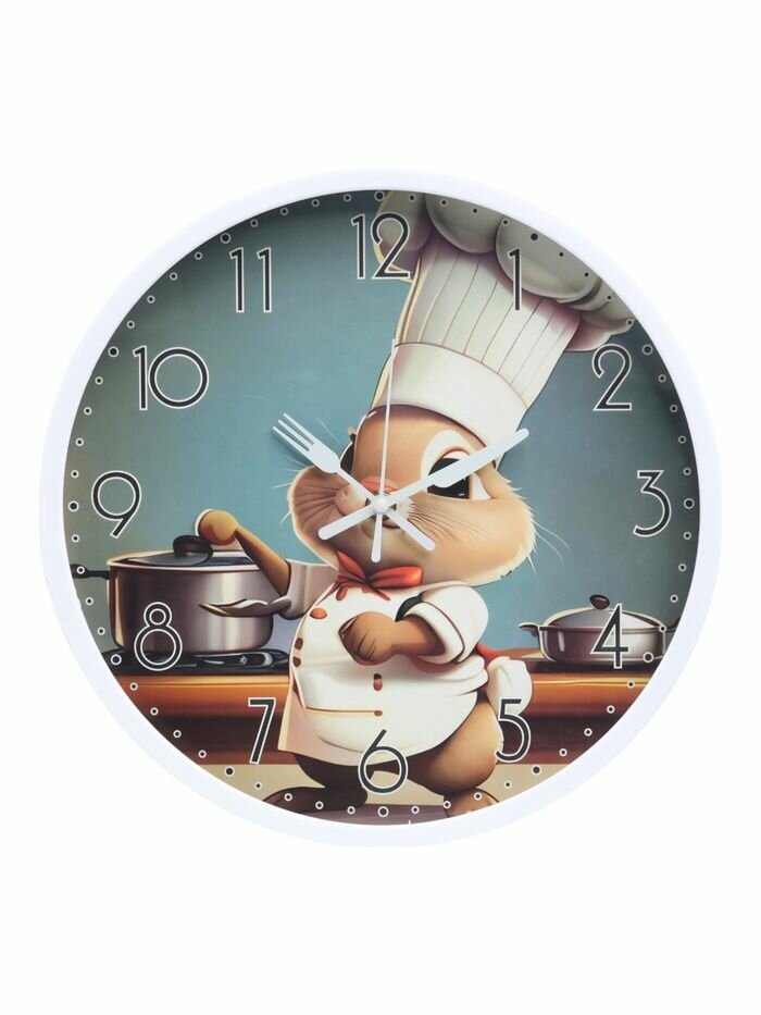 Часы настенные интерьерные, для кухни Кролик-шеф , плавный ход, d-29.5 см, толщина 4.5 см