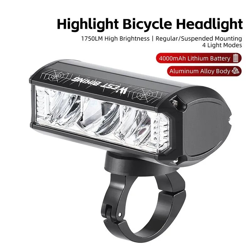 Фара велосипедная West Biking 1 750 Lumen 4 000mAh