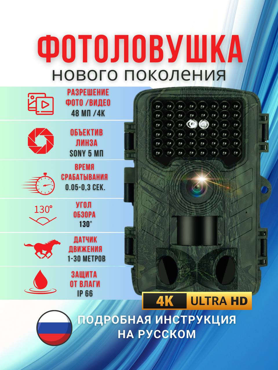 Фотоловушка для охоты и дачи с ночным видением