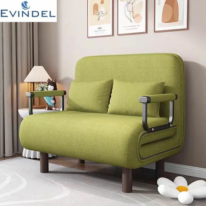 Диван-кровать EVINDEL Реклайнер, лен, раскладная, с подлокотниками