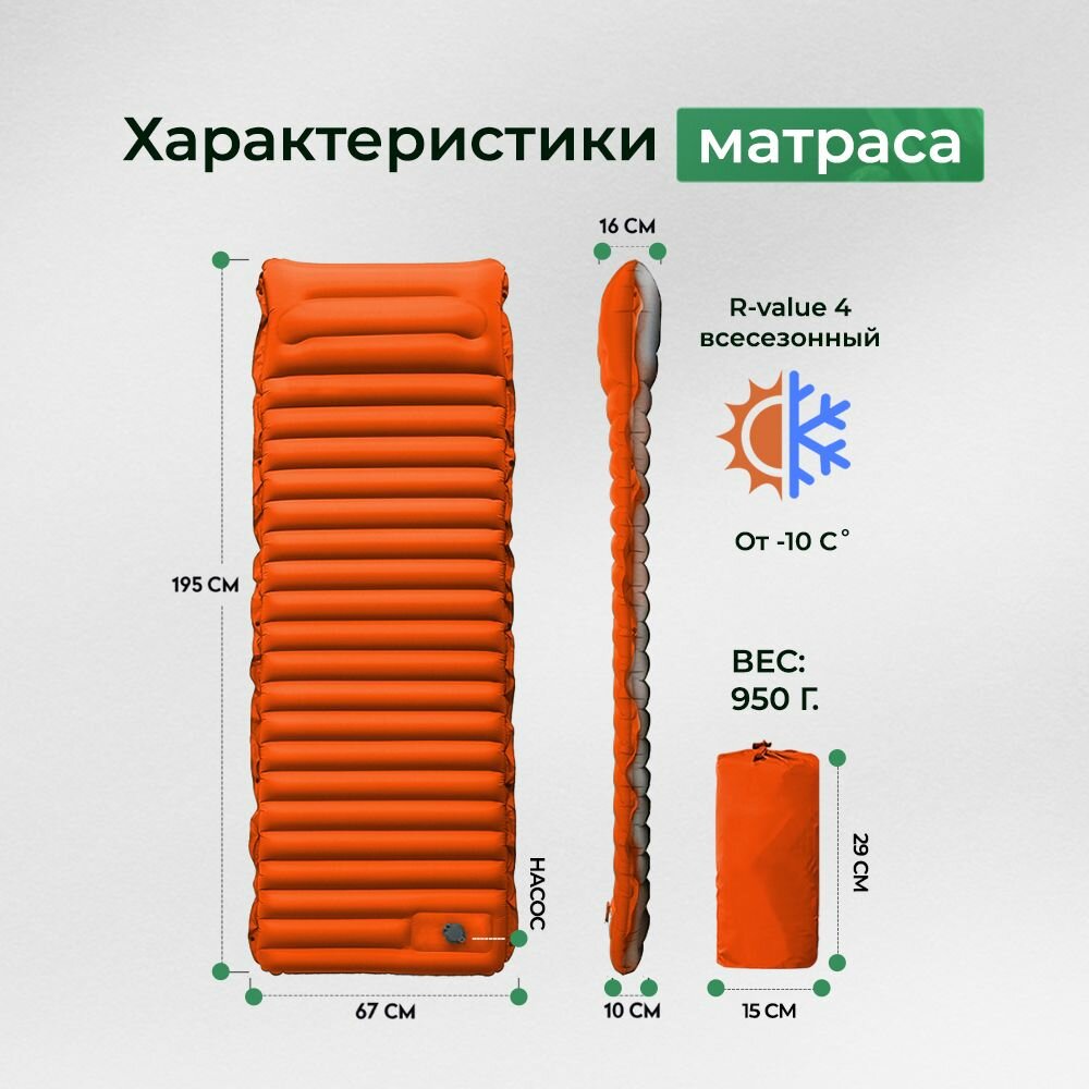 Матрас надувной WellJoy, водонепроницаемый, с подголовником, оранжевый