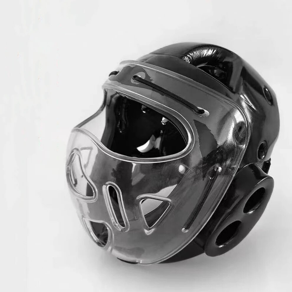 Черный шлем для каратэ с маской, головной убор для тхэквондо, синий, красный для Черный, XL, черный