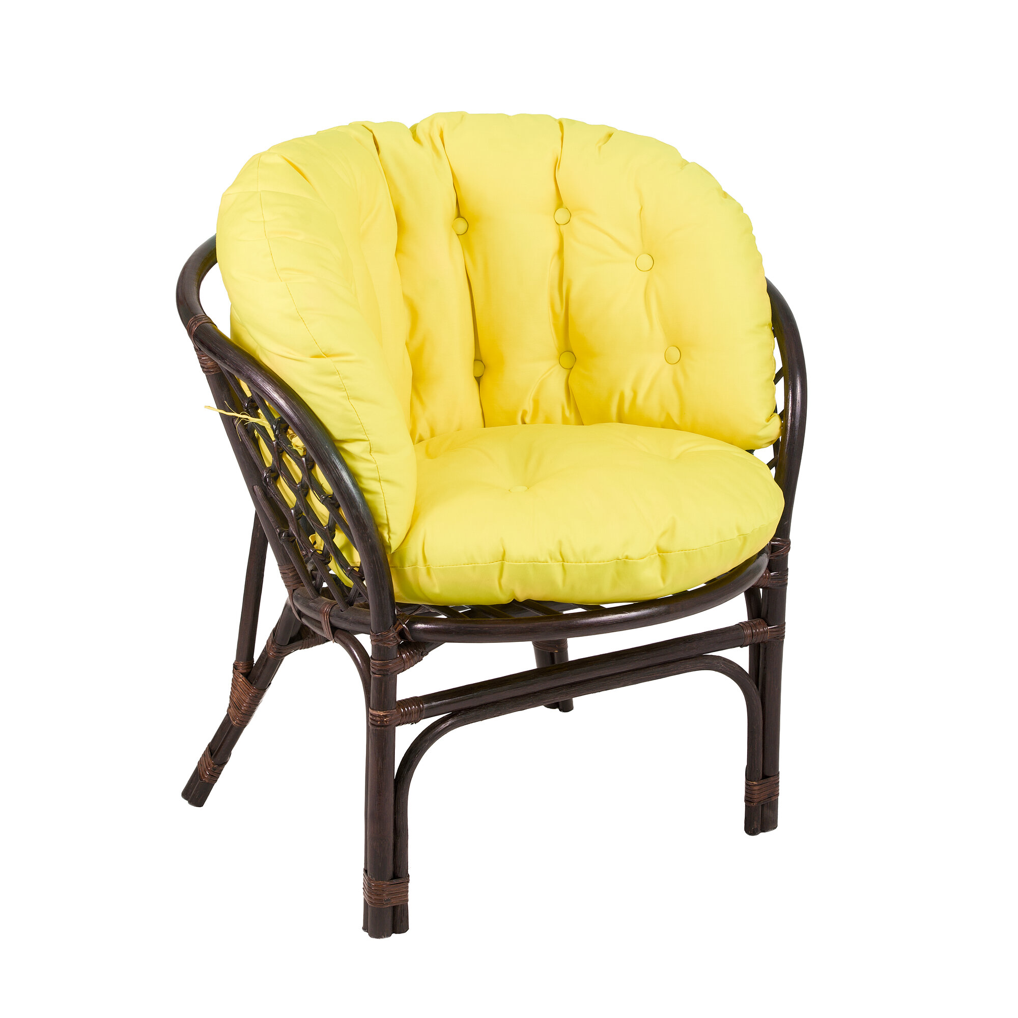 Кресло из натурального ротанга с большой желтой подушкой Багама, цвет темно-коричневый