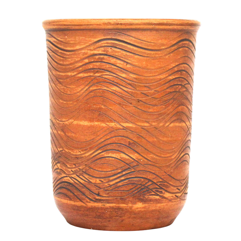 Стакан из красной глины "Волна", объем 450 мл, (Ручная работа)