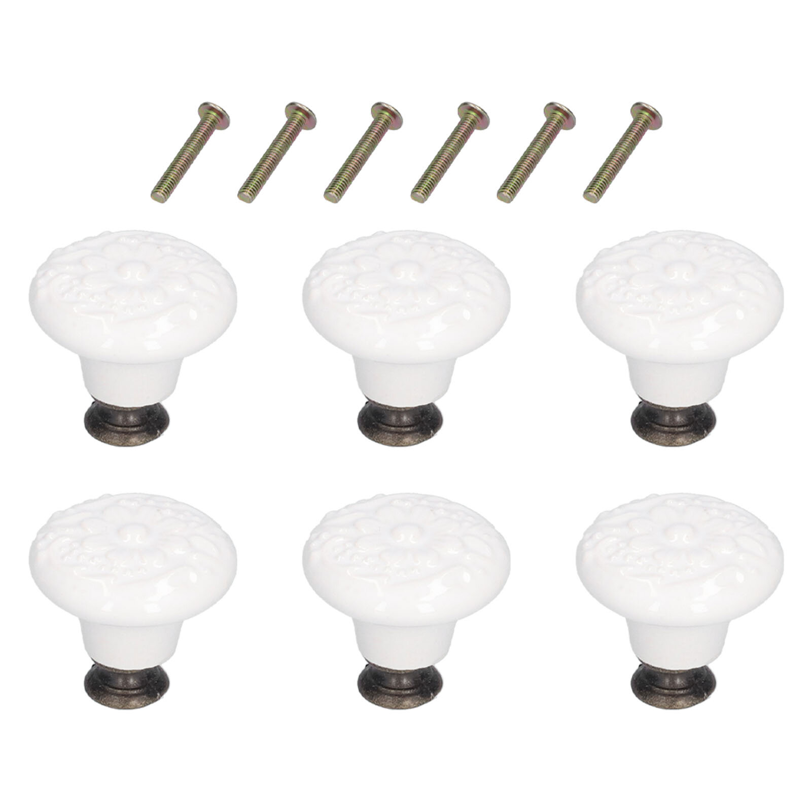 6 штук Круглые керамические ручки для шкафов Одноотверстные ручки для ящиков Дверцы шкафов Белый Размер 34x30mm Материал керамика С креплением Винты для установки Подходит для гардеробов Мебели Кухонных шкафов Дверей комнат