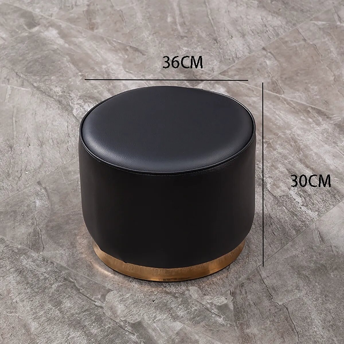 Пуф цилиндрический кожаный на металлическом основании Leo (черный низкий 36*30 см)