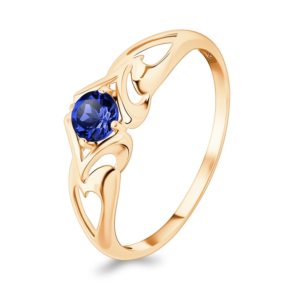 Кольцо, красное золото, 375 проба, золочение, сапфир синтетический