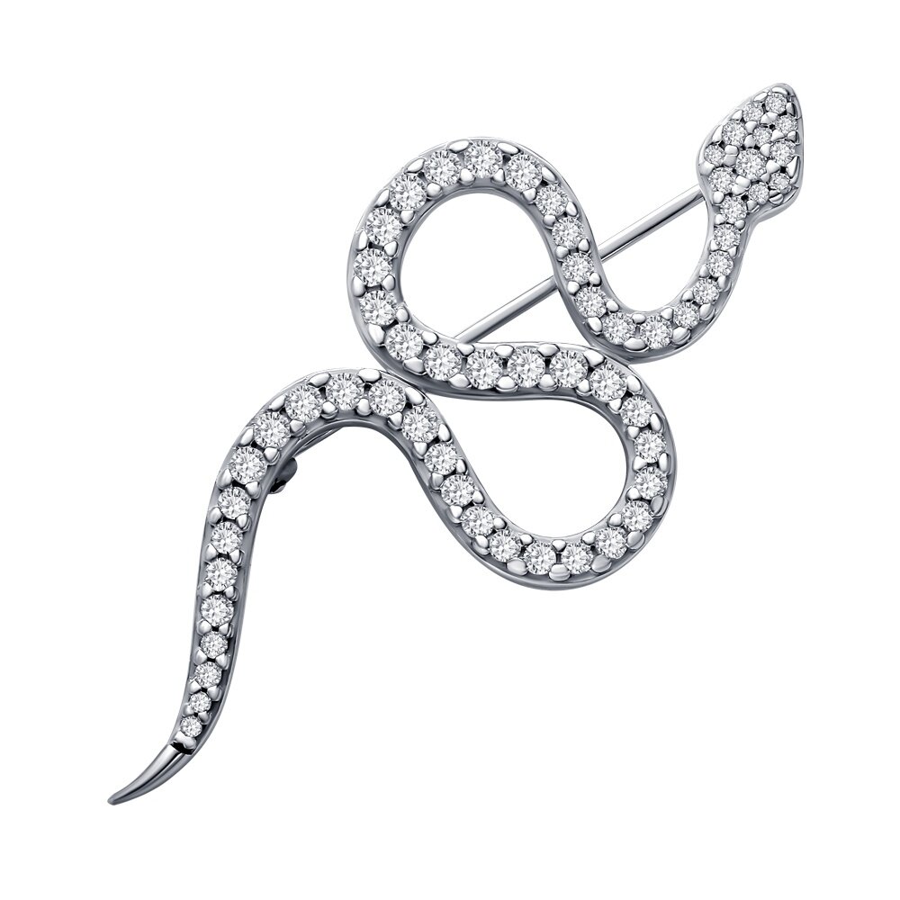 Брошь, серебро, 925 проба, родирование, фианит