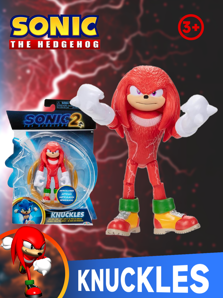 Соник фигурки Jakks Pacific Sonic The Hedgehog 2 Knuckles with Ring & Stand/модель детского мультяшного персонажа, Наклз