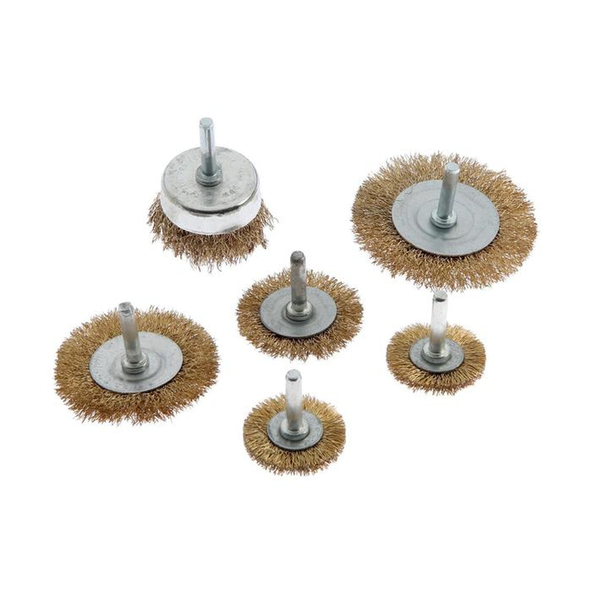 Набор щеток металлических для дрели тундра, плоские 40-50-65-75-100 мм, чашка 50 мм, 6 шт.