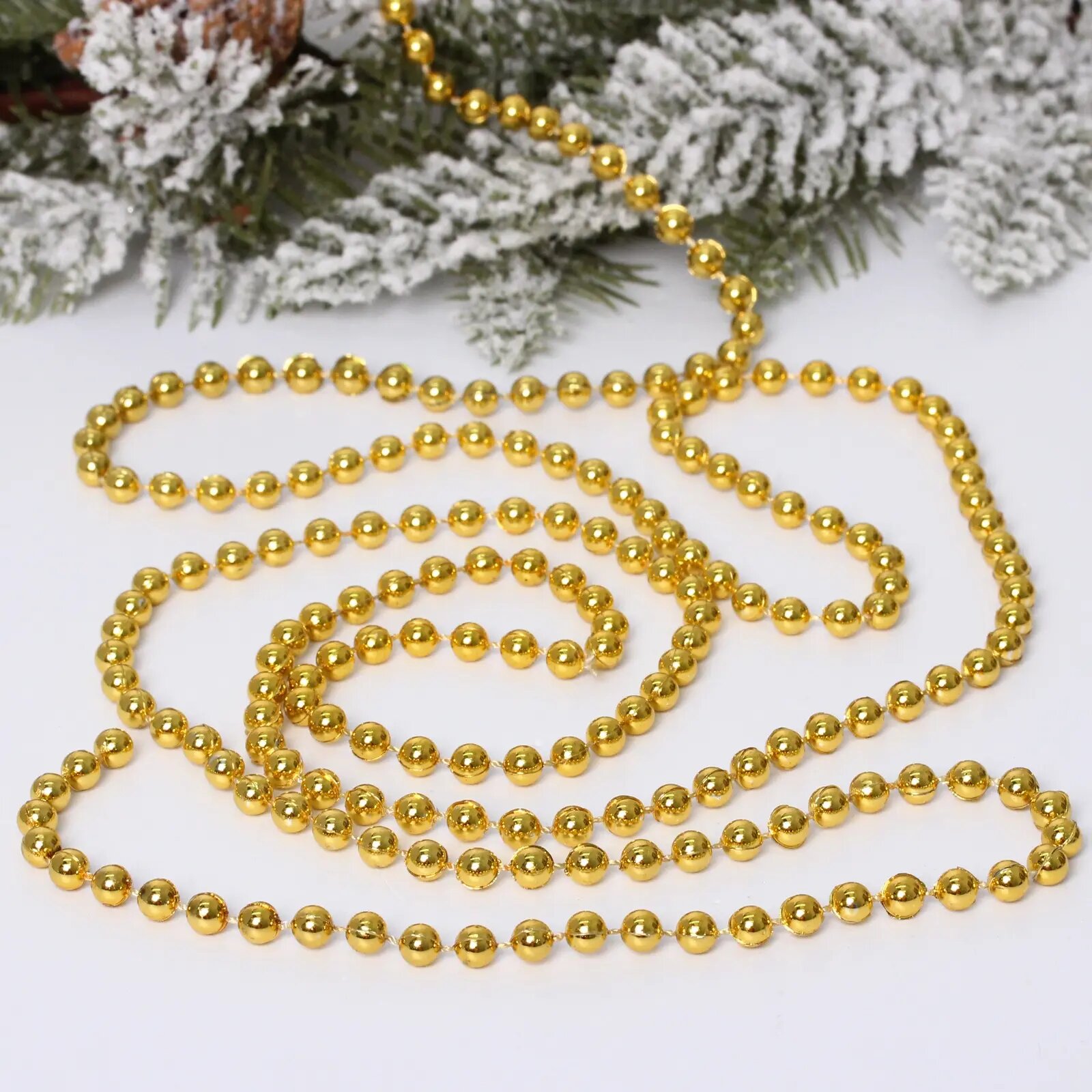 Бусы на ёлку 1,5м «Шарики» d-6мм, золотистые, блестящие, пластиковые