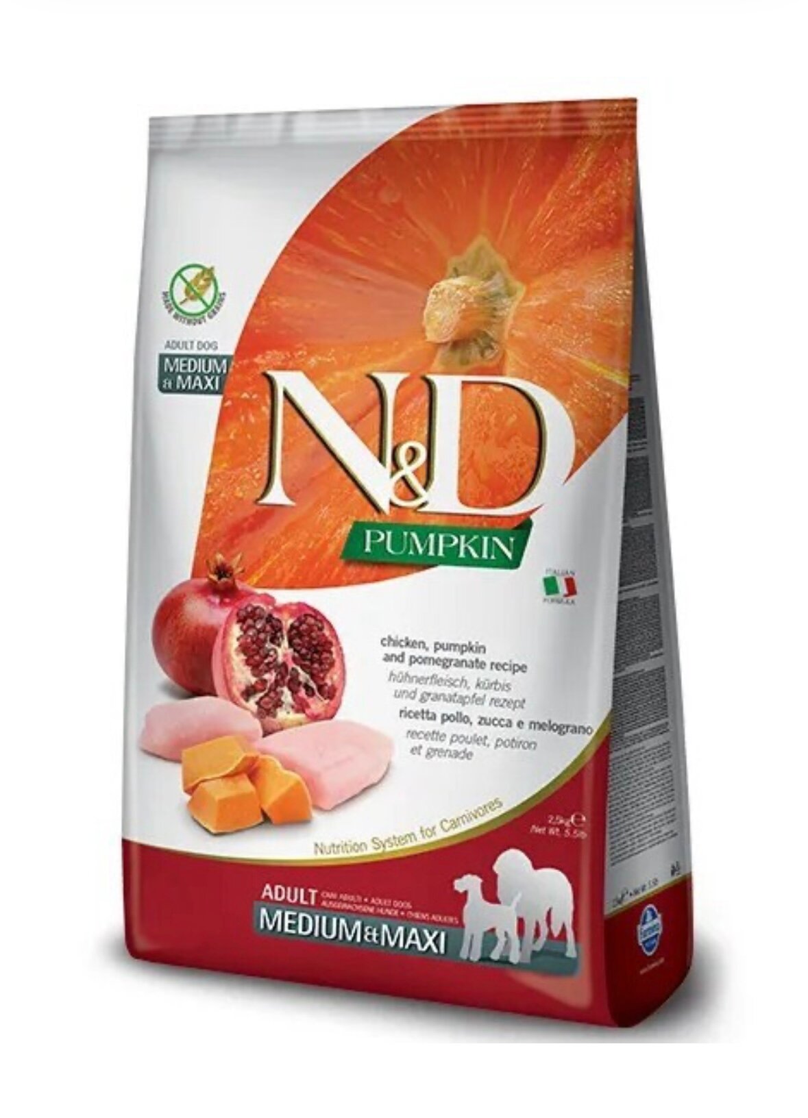 Сухой корм Farmina ND Dog Pumpkin Chicken / Pomegranate Adult Medium/Maxi для взрослых собак средних и крупных пород с курицей и гранатом, 2,5кг