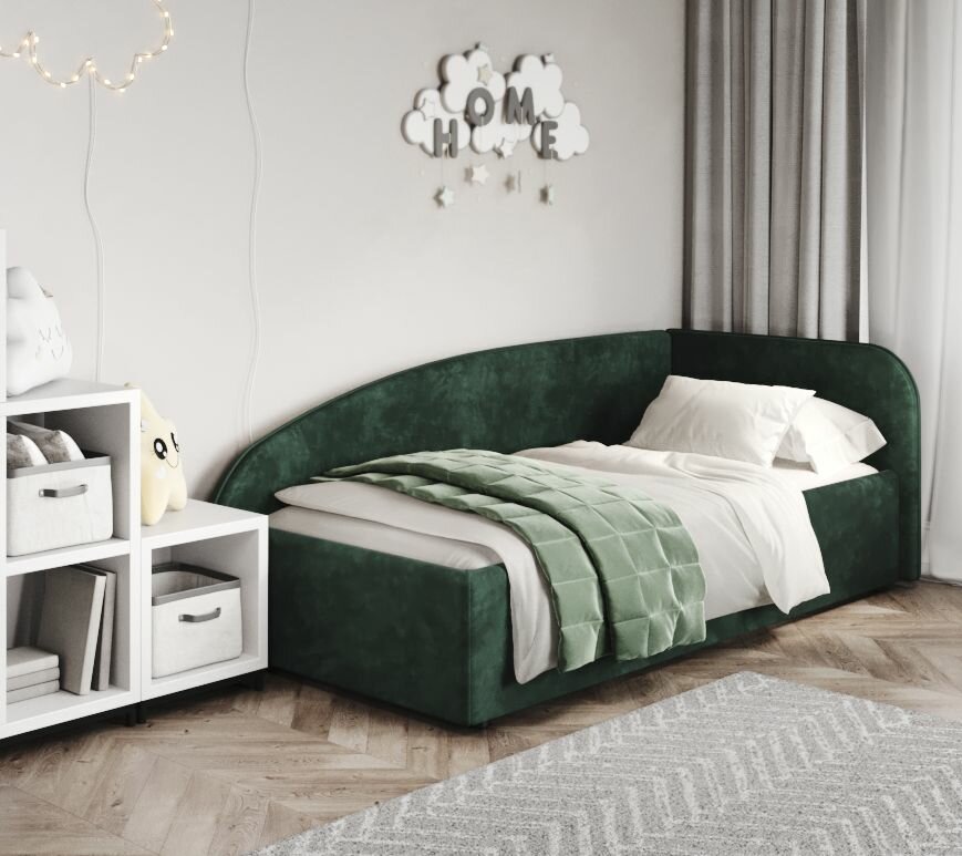 Кровать Элис 90х200 Зеленый Велюр Правый Угол