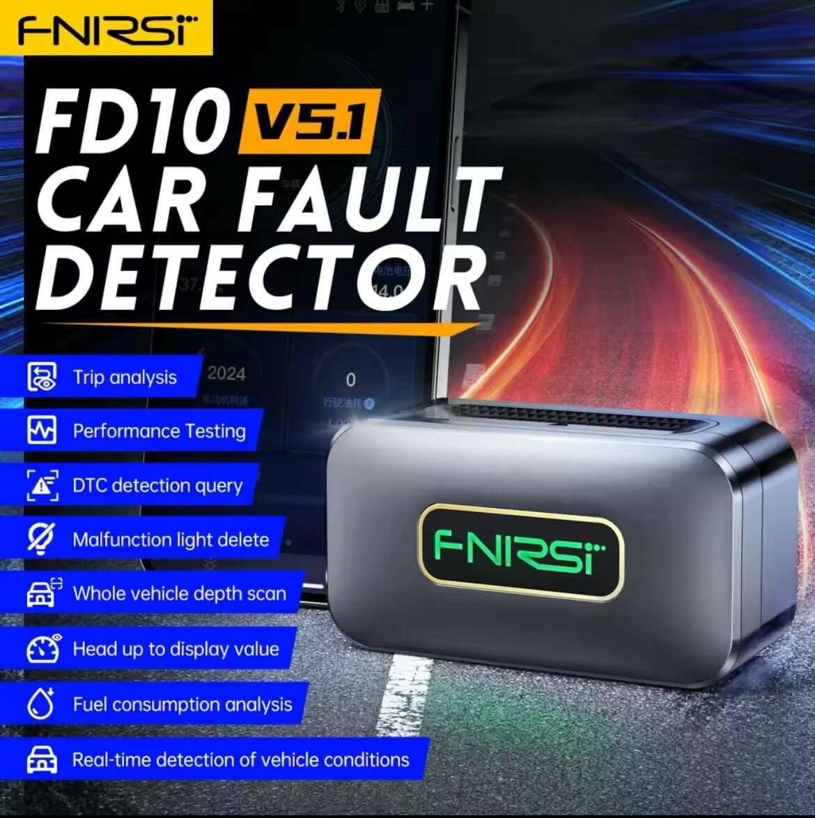 Многофункциональный автомобильный сканер FNIRSI OBD2, инструмент диагностики чистых ошибок для IOS / Android, Bluetooth V5.1, диагностика двигателя