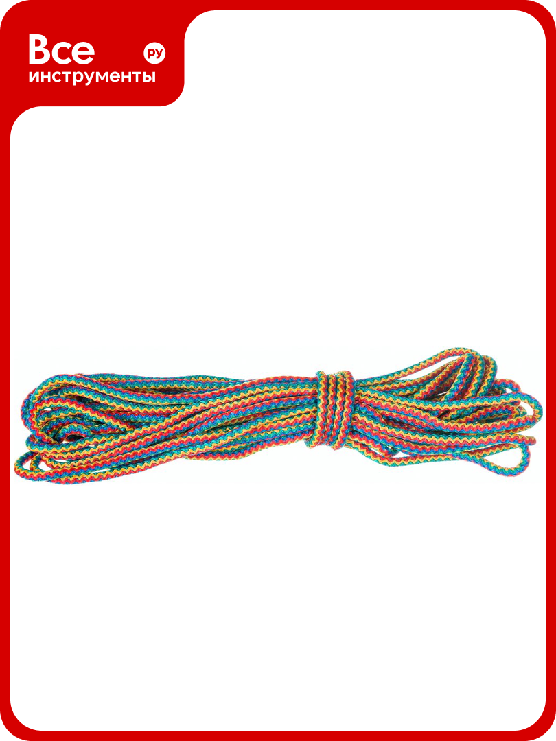 Вязаный, СИБРТЕХ, полипропиленовый шнур с сердечником 8мм, 20м, 140-150кгс СИБРТЕХ Радуга Россия 93955, «Радуга»