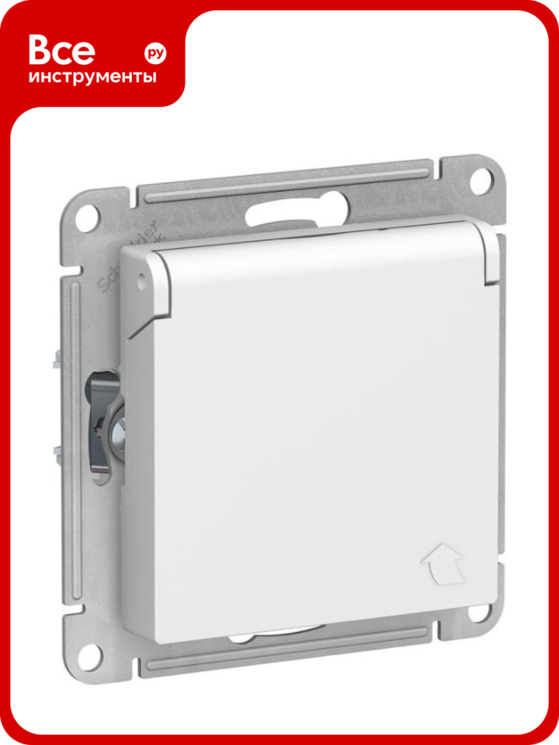 Розетка Systeme Electric AtlasDesign Белый с заземлением со шторками с крышкой, 16А, IP20 ATN000146, ранее