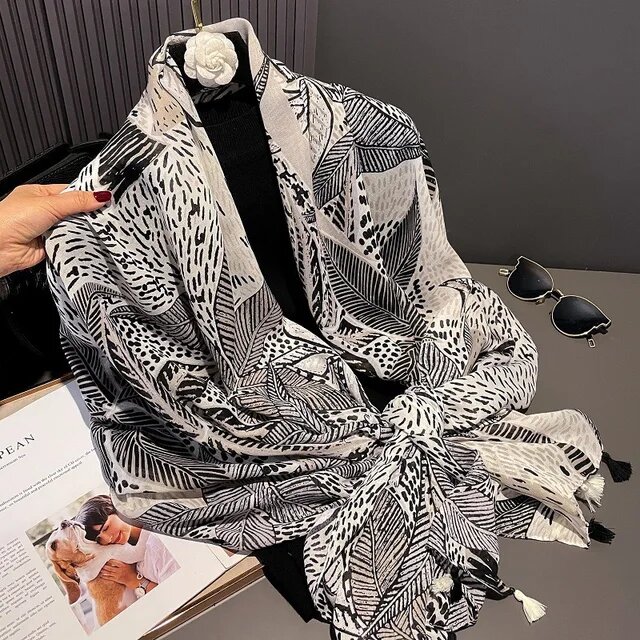 Зимние вискозные шали с зеленой веткой и цветочной кисточкой, женский шарф высокого качества, толстая накидка, пляжный палантин, мусульманский хиджаб Bufandas 180*90 см