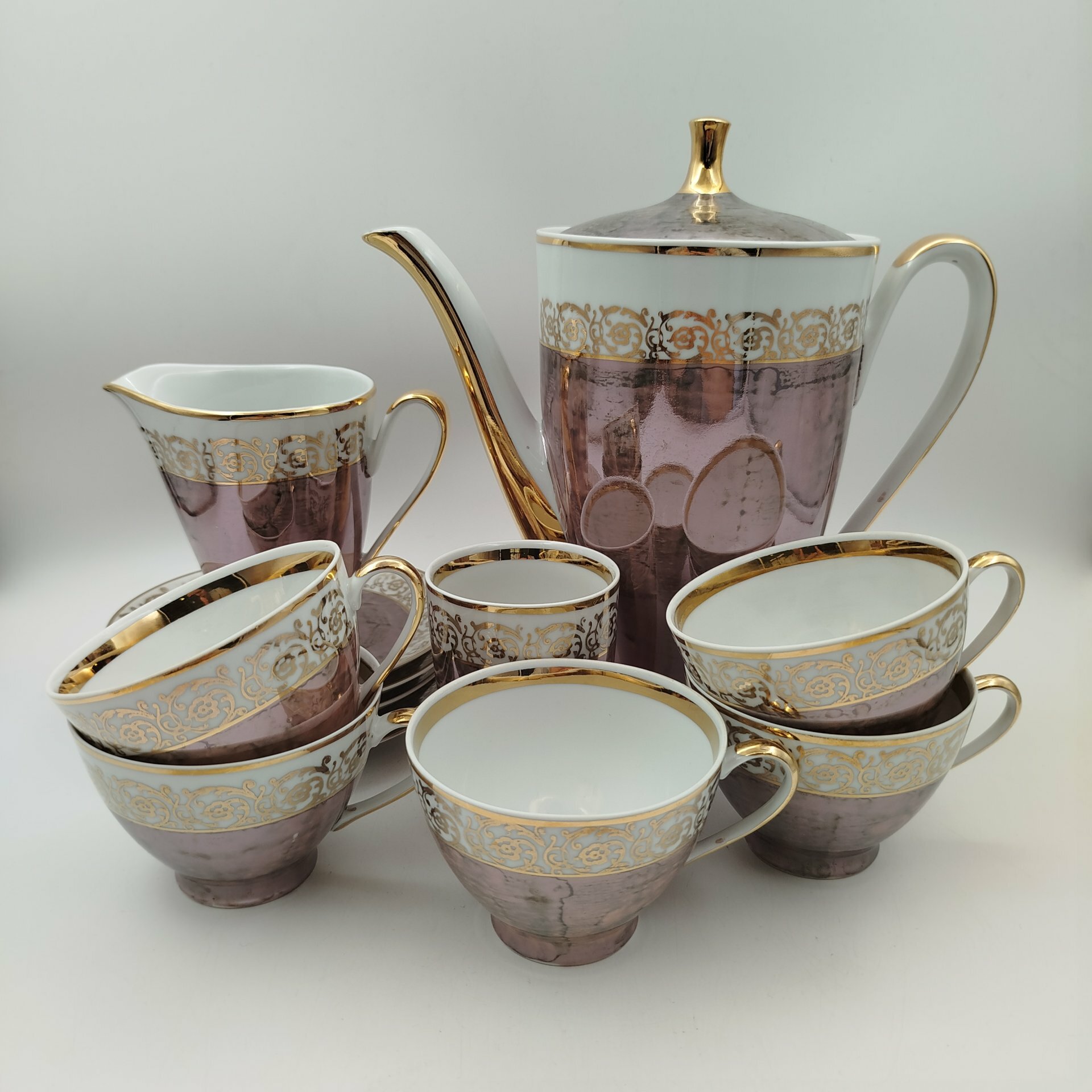 Сервиз чайный с цветочным декором на 5 персон (13 предметов), фарфор, люстр