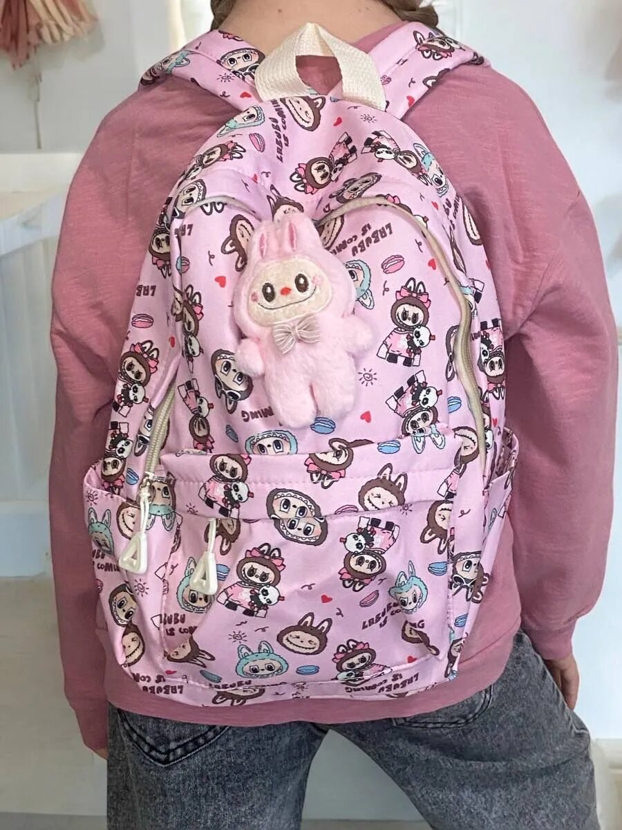 Рюкзак детский игрушка Лабубу розовый