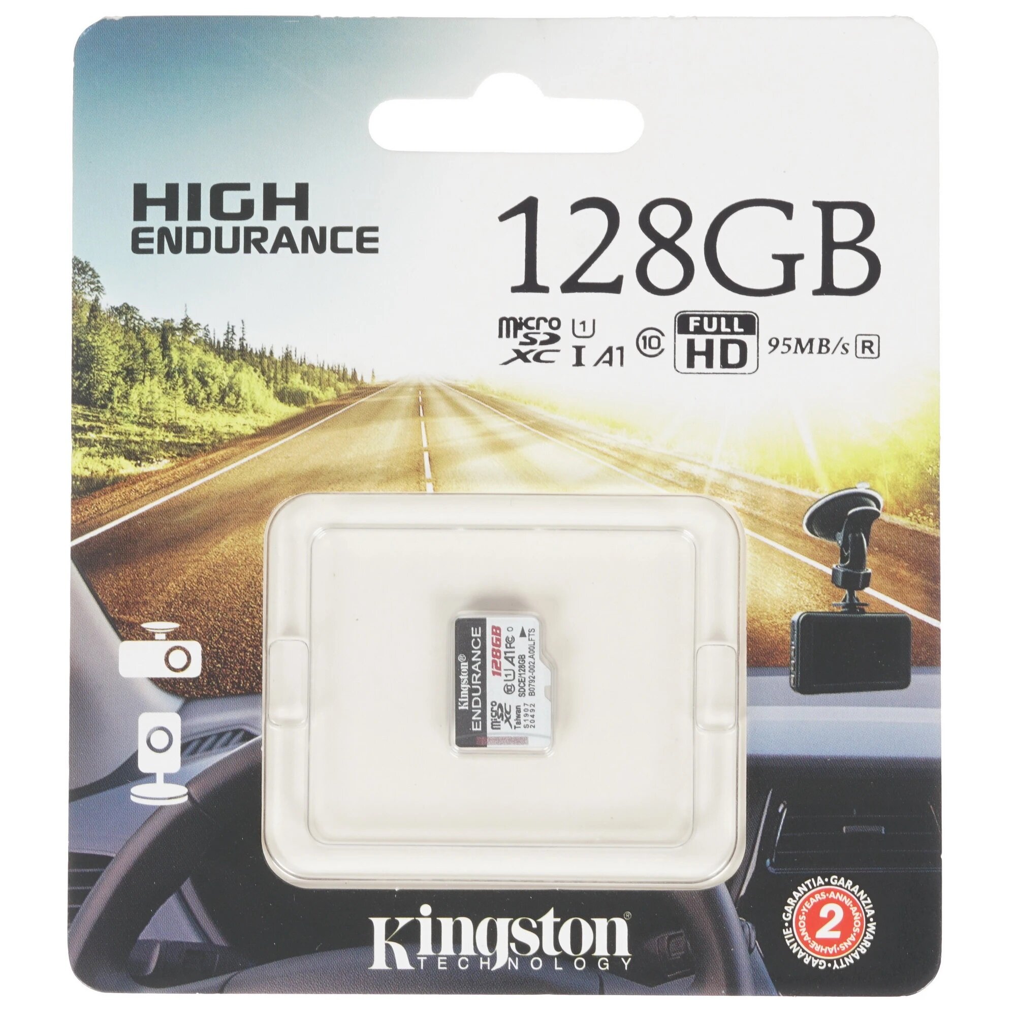 Карта памяти microSDXC UHS-I U1 Kingston High Endurance 128 ГБ, 95 МБ/с, Class 10, SDCE/128GB, 1 шт, без адаптера