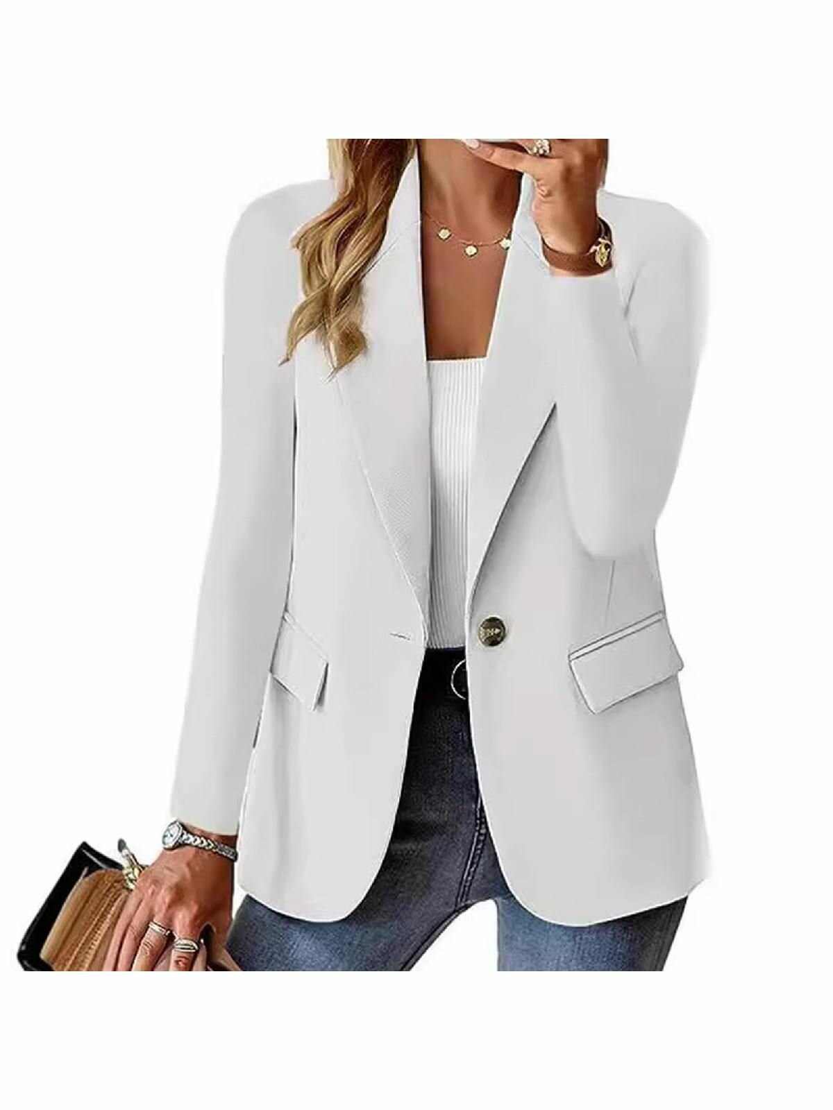 Современный укороченный жакет для офиса, Белый - M