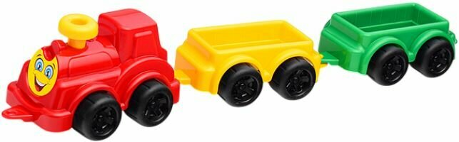 Паровоз с вагончиками "Максик", в наборе 2 тележки-прицепа, игрушечная модель поезда, железнодорожный транспорт, пластиковая модель для детей