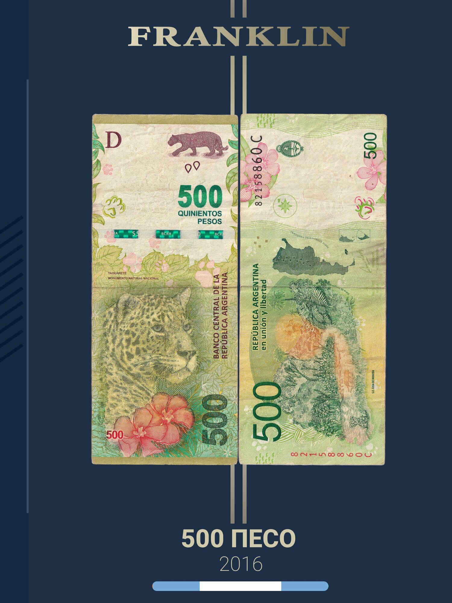 Банкнота Аргентина 500 песо 2016 год (F) Pick 365а