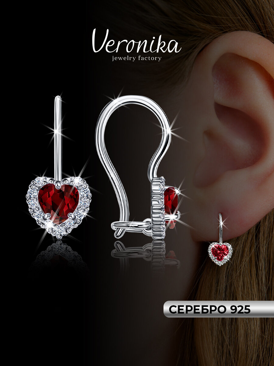 Серьги, серебро, 925 проба, родирование, фианит