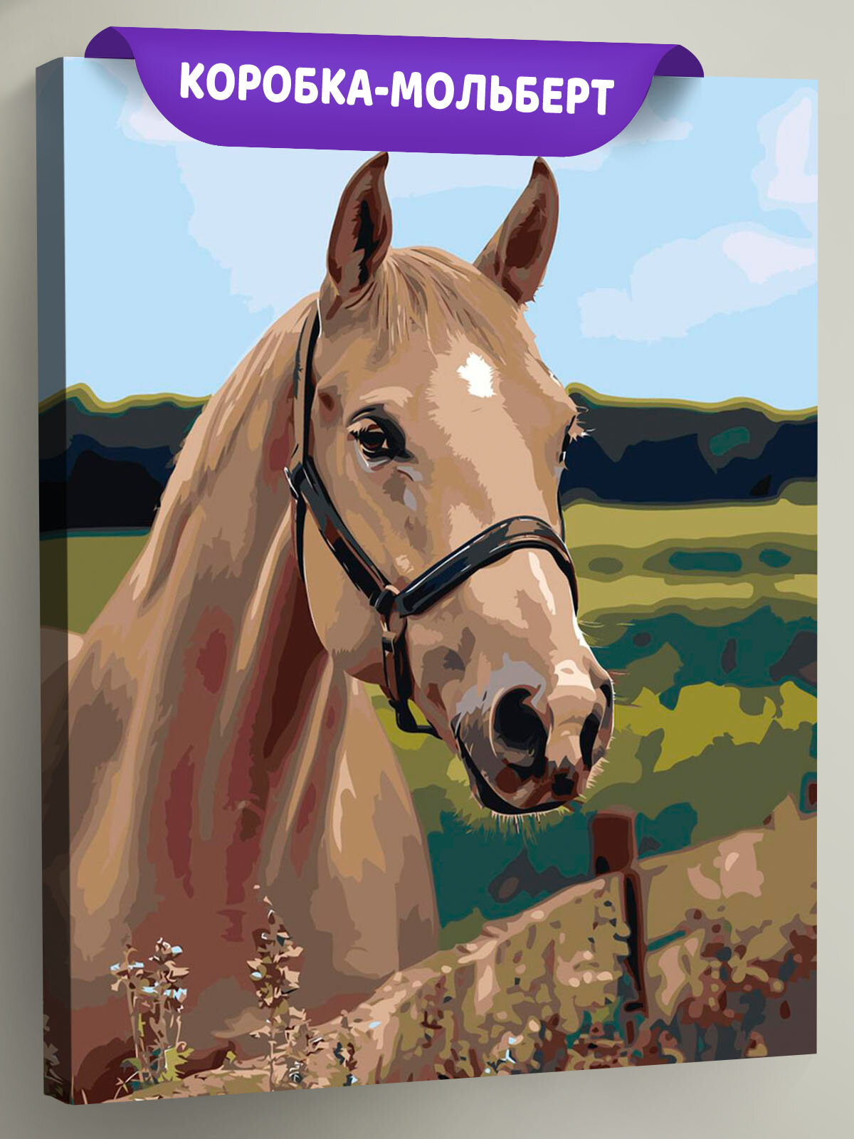 Картина по номерам на холсте с подрамником "Животные: лошадь в деревне, портрет" Раскраска 40x50 см, Природа, Пейзаж