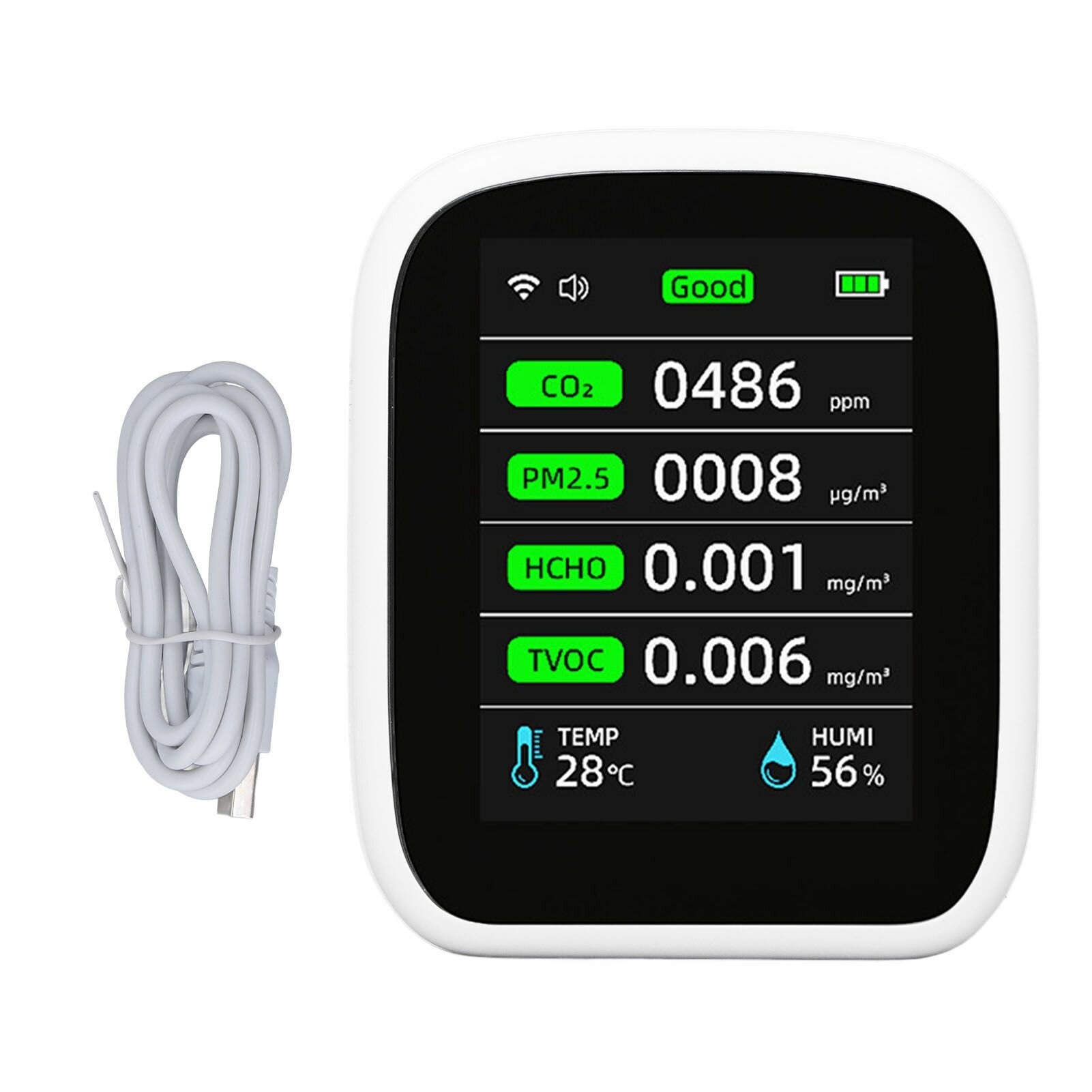 WiFi-монитор воздуха: точный замер PM2.5, CO2, TVOC, HCHO, температуры и влажности для помещений