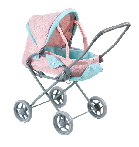 Коляска - люлька для кукол персиковая с мятной отделкой