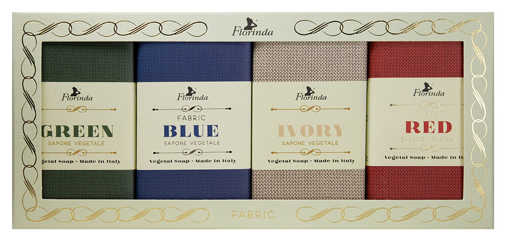 Florinda набор мыло туалетное твердое синий бархат/изумрудный шелк/бежевый лен/алая парча 200 гр 4 шт.