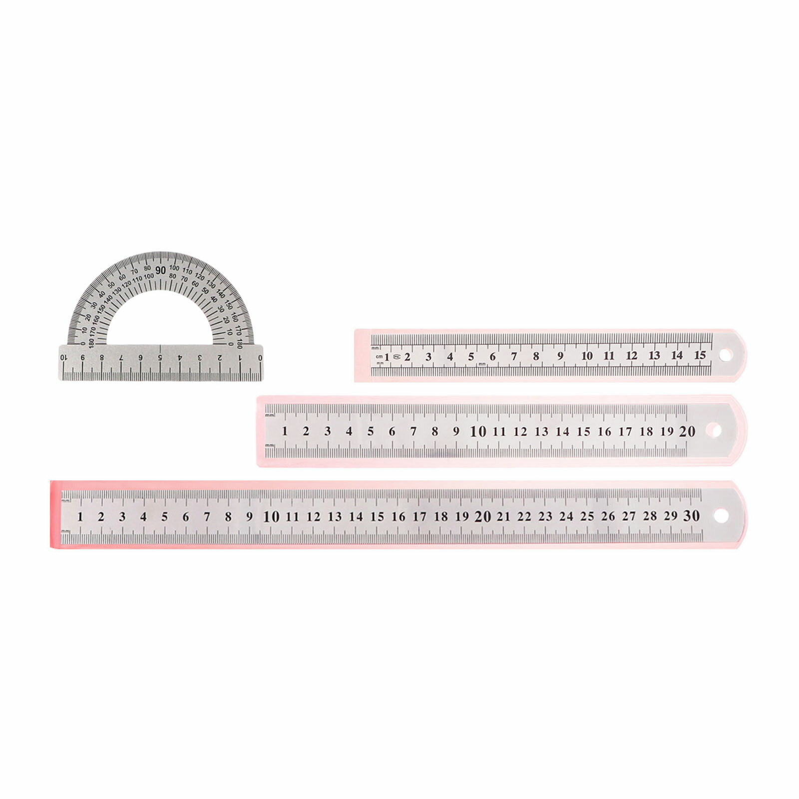 Набор линеек металлических 4 штуки: 15 см, 20 см, 30 см, транспортир