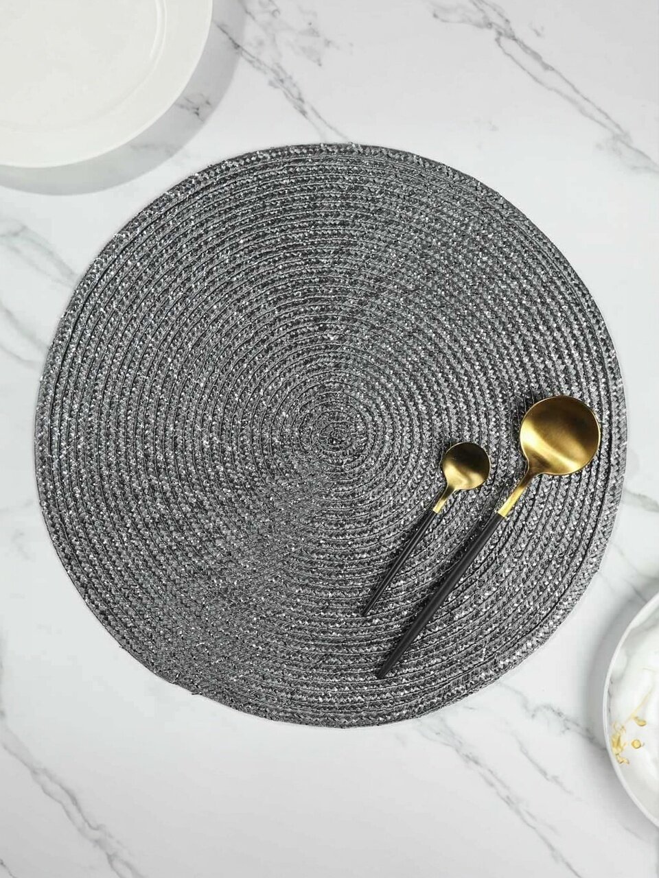 Салфетка для стола полимер, 38х38 см, круглая, темно-серая, Y4-7182